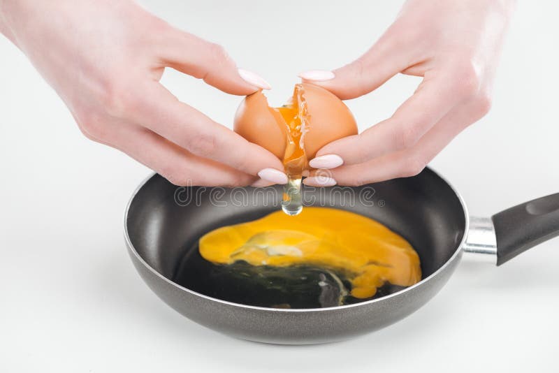 Partial View of Woman Smashing Chicken Egg while Preparing Scrambled ...