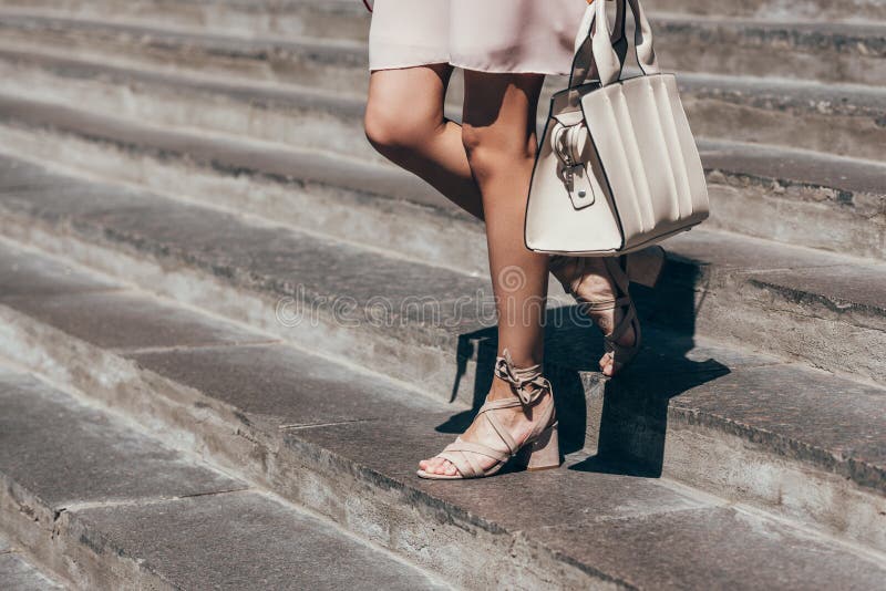 Partial View of Woman in Stylish Shoes Walking Down Steps Stock Photo ... Partial View of Woman in Stylish Shoes Walking Down Steps Stock Photo ...
