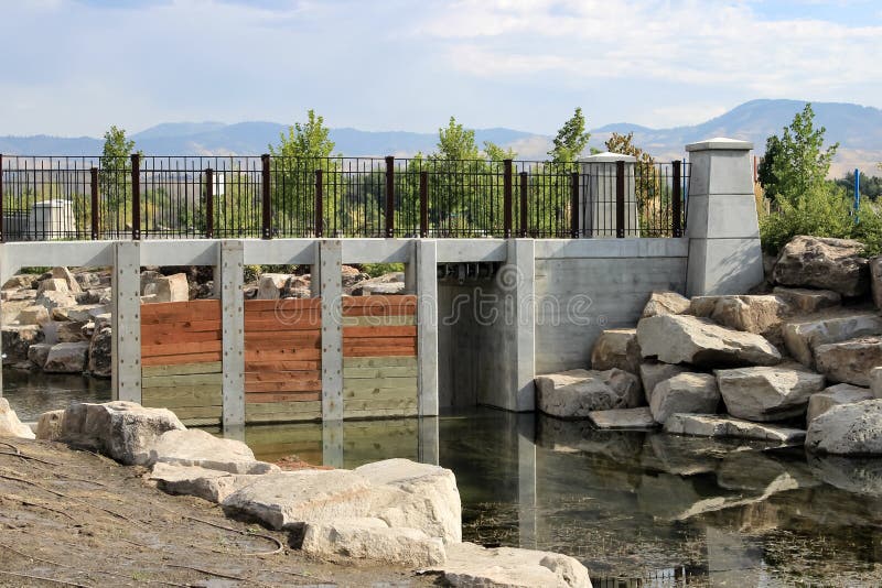 A Partial Wooden Dam stock image. Image of green, trees - 120264775