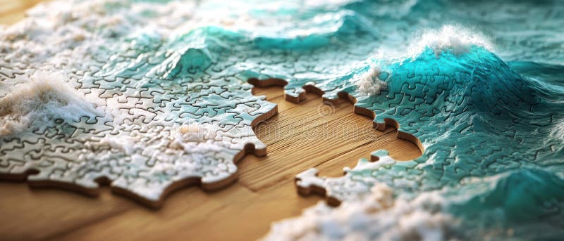 Blue Ocean Wave Jigsaw Puzzle in Progress Stock Photo - Image of game ...