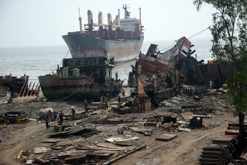 Partially Broken Down Ocean Ships at a Shipbreaking Yard. Inside of ...