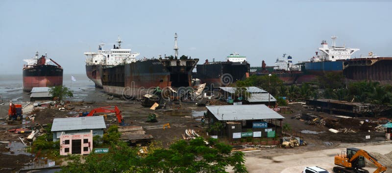 Partially Broken Down Ocean Ships at a Shipbreaking Yard. Inside of ...