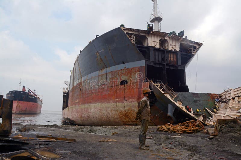 Partially Broken Down Ocean Ships at a Shipbreaking Yard. Inside of ...
