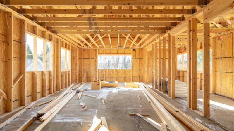 A Partially Built Structure with Exposed Beams and Workers Stock ...