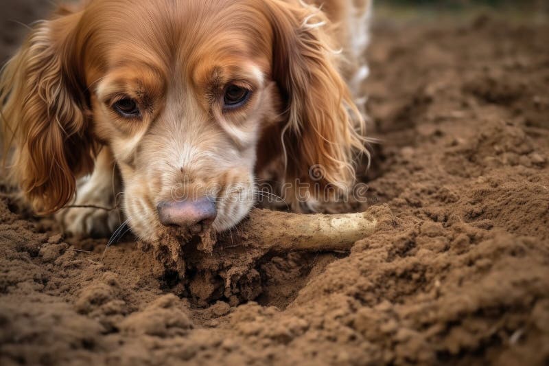 Partially Buried Dog Bone Being Dug Up by Dog Stock Photo - Image of ...