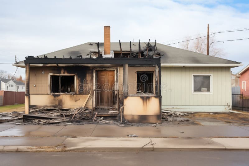 Partially Burned House with One Wall Still Intact and Smoldering Stock ...