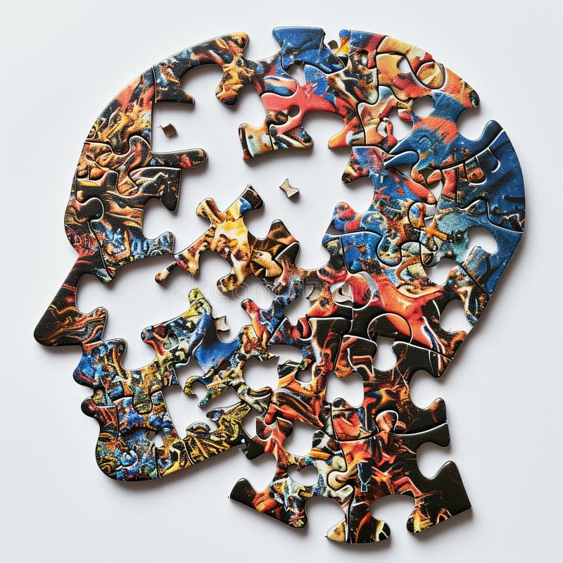 Partially Completed Puzzle Forming a Profile View of a Face with ...