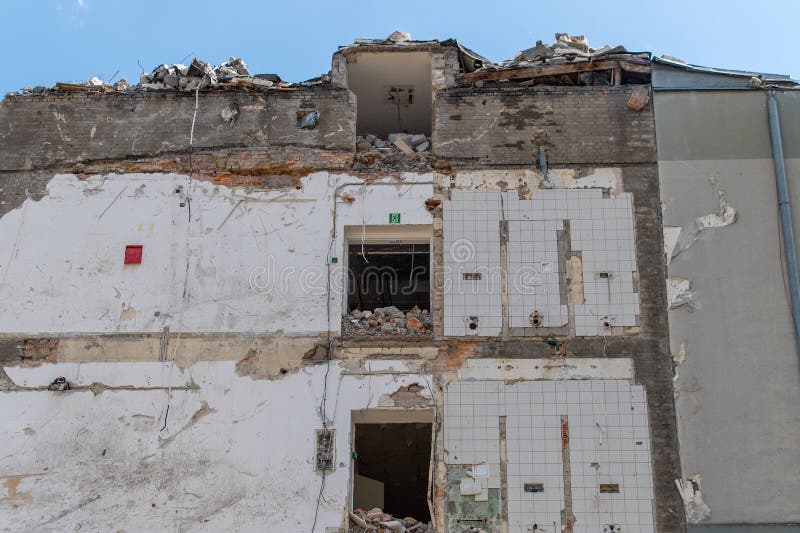 Partially Demolished Building Structure with Exposed Interiors Stock ...