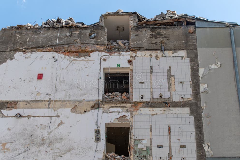 Partially Demolished Building Structure with Exposed Interiors Stock ...