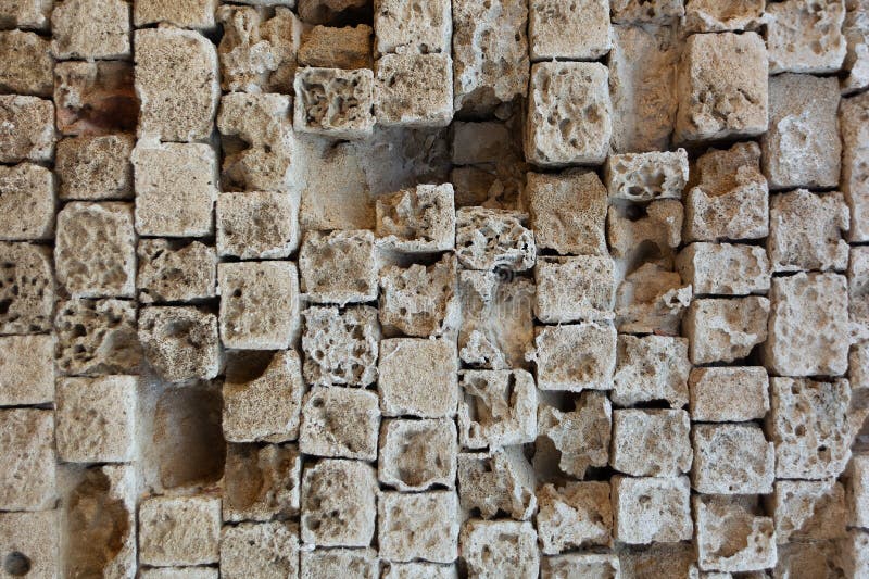 Partially Destroyed Masonry Wall of Old Stone Blocks of Limestone ...