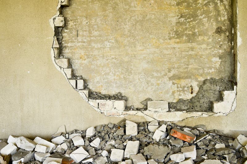 Partially Destroyed Wall Inside an Industrial Building Under Demolition ...