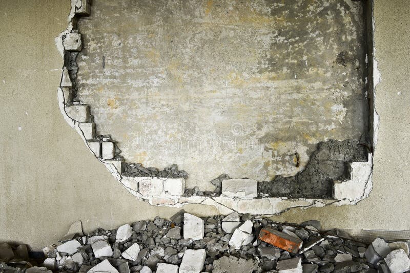 Partially Destroyed Wall Inside an Industrial Building Under Demolition ...