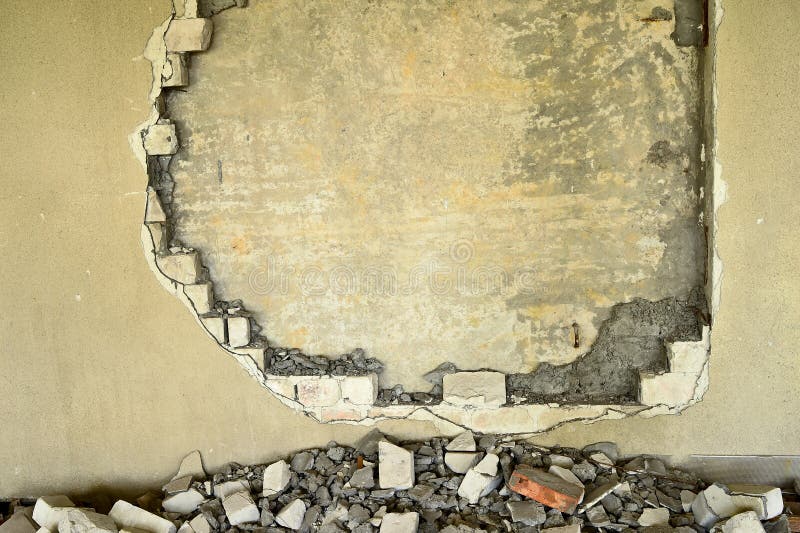 Partially Destroyed Wall Inside an Industrial Building Under Demolition ...