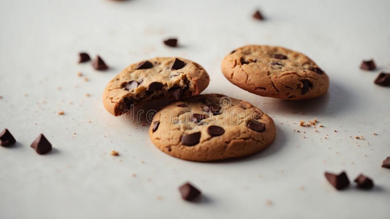Partially Eaten Chocolate Chip Cookie on Cracked White Surface. Stock ...