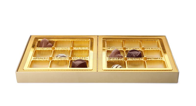 Partially Empty Box of Chocolate Candies Isolated on White Stock Photo ...