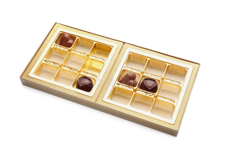 Partially Empty Box of Chocolate Candies Isolated on White Stock Image ...