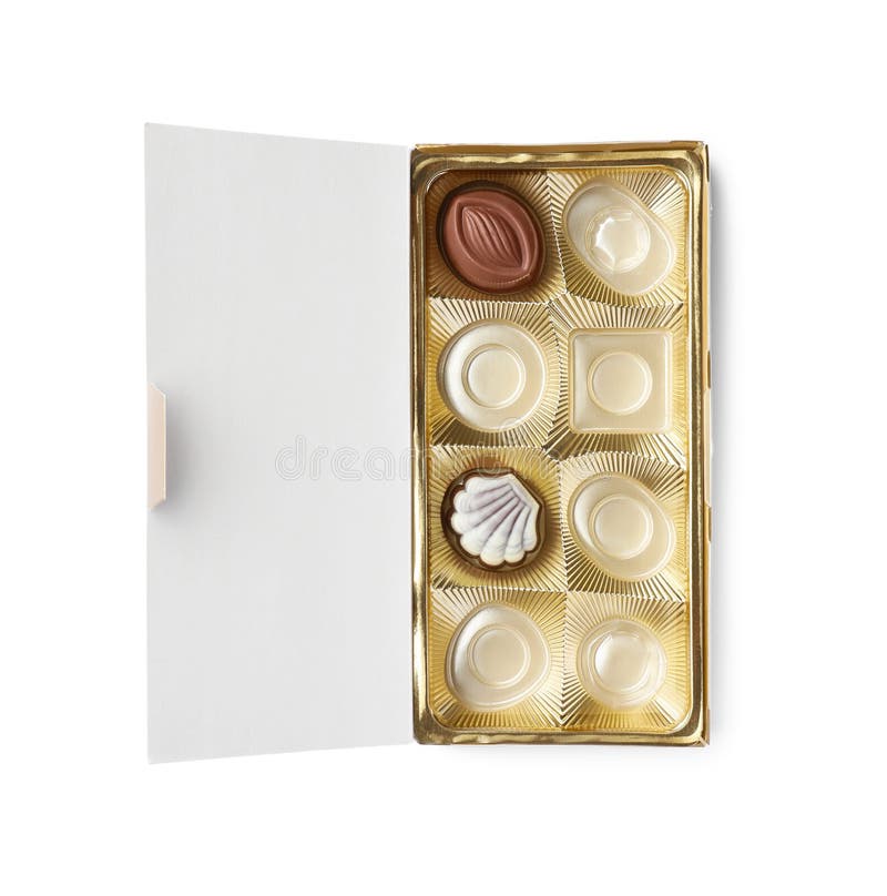 Partially Empty Box of Chocolate Candies Isolated on White, Top View ...