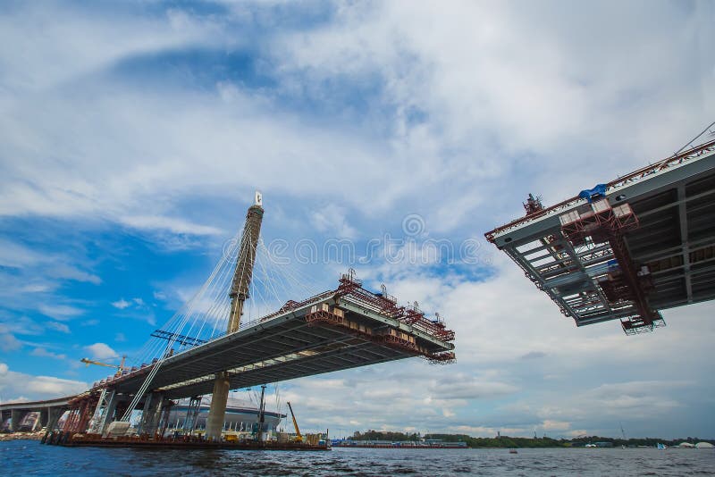 The Partially Finished Cable-stayed Bridge Stock Photo - Image of steel ...