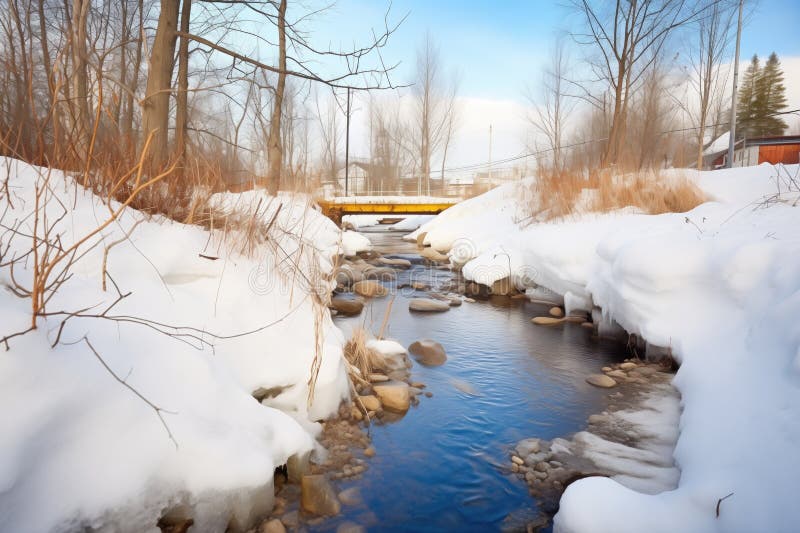 Partially Frozen Brook with Clear Running Water Stock Photo - Image of ...