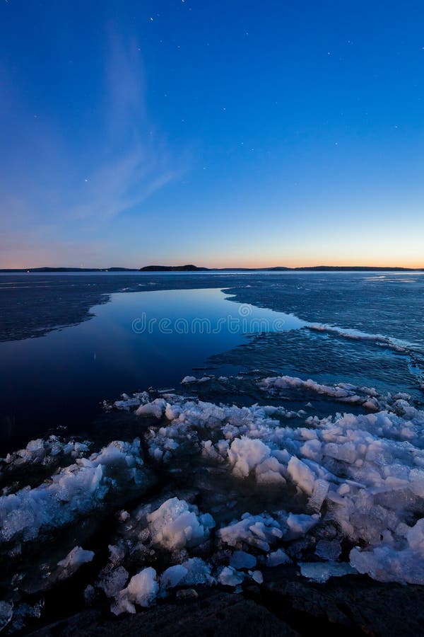 Partially Melting Ice in Lake at Night Stock Image - Image of cool ...