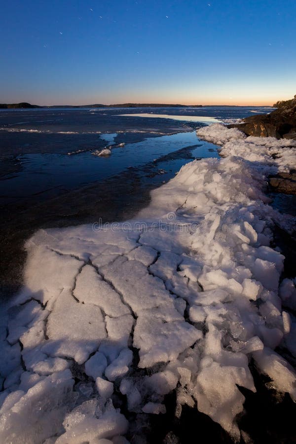 Partially Melting Ice in Lake at Night Stock Photo - Image of season ...