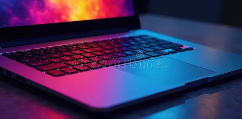 Partially Open Laptop, Rainbow Prism Effect Keyboard, Technology ...