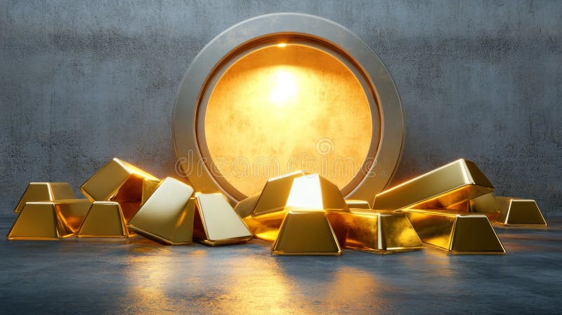 A Partially Open Vault Door Discloses a Magnificent Pile of Gold Bars ...