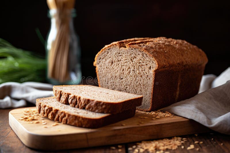 Partially Sliced Sprouted Grain Bread Revealing Interior Texture Stock ...