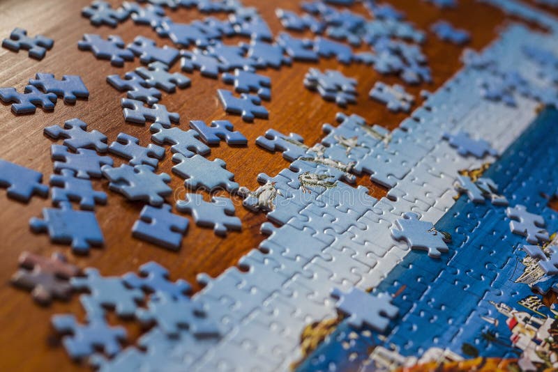 Unsolved Jigsaw Puzzles Pieces Stock Photo - Image of container ...
