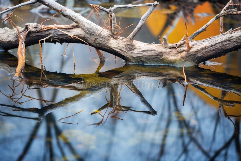 Partially Submerged Tree Branches in Beaver Pond Stock Illustration ...