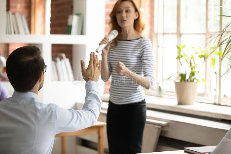 Participant Has Answer or Question Raise Hand Interact with Coach Stock ...