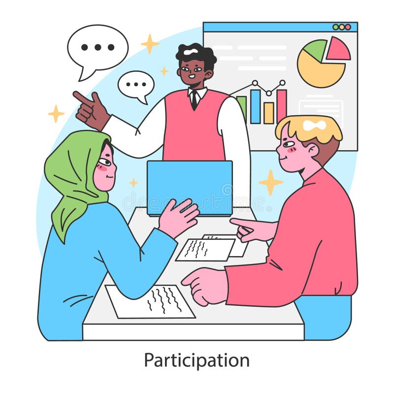 Participation Concept. Diverse Team Collaborates on Project, Sharing ...