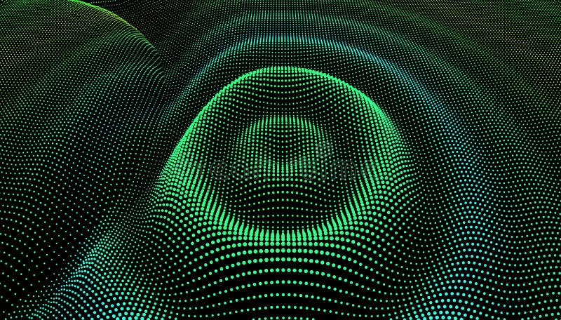 Particle 3D Wavy Ripple Effect. Color Grid Surface Stock Illustration ...