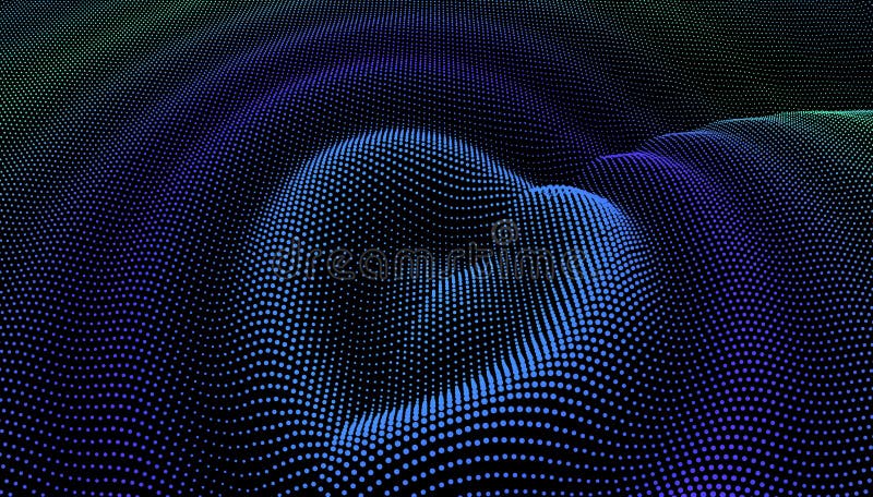Particle 3D Wavy Ripple Effect. Color Grid Surface Stock Illustration ...