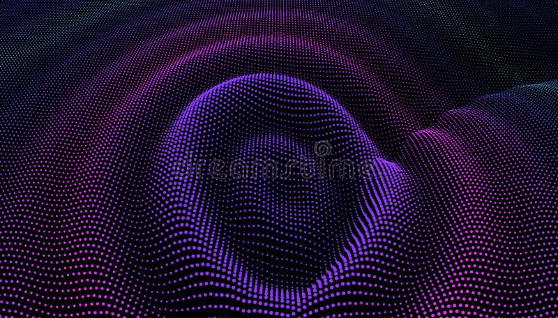 Particle 3D Wavy Ripple Effect. Color Grid Surface Stock Photo - Image ...