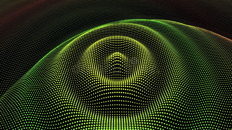 Particle 3D Wavy Ripple Effect. Color Grid Surface Stock Photo - Image ...