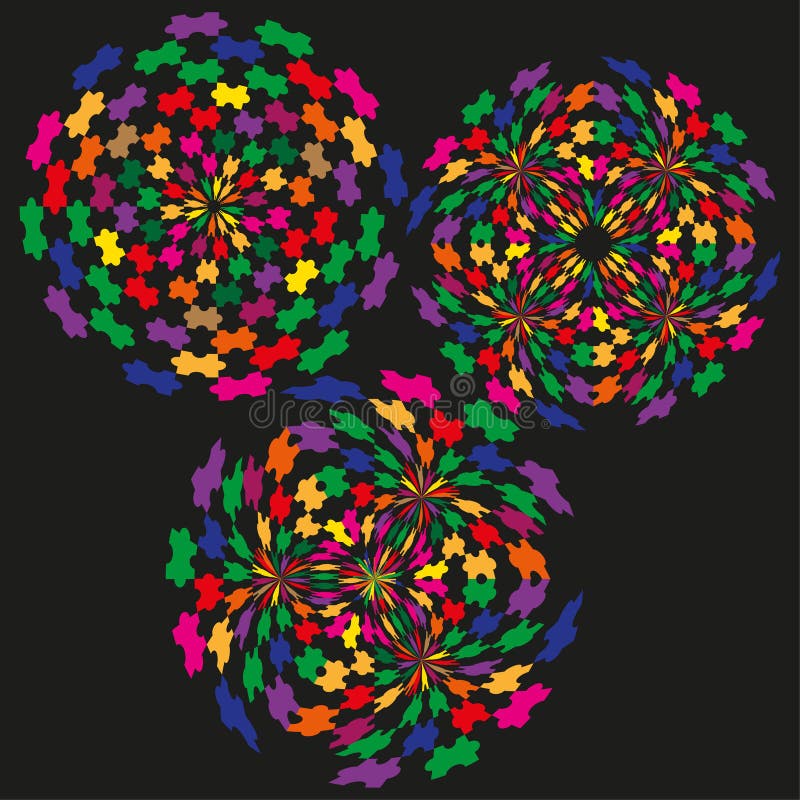 Particle Dot Cluster. Color Confetti Vector. Spiral Burst Trio. Black ...