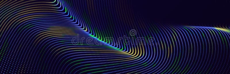 Particle Stream. Blue Wave Background with Many Glowing Particles ...