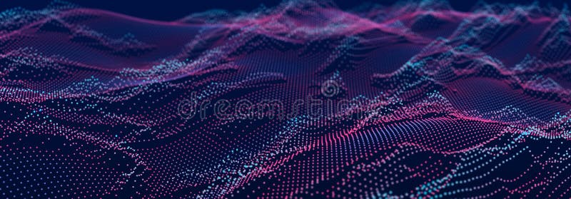 Particle Stream. Purple Background with Many Glowing Particles ...