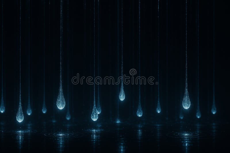 Particle Streams are Forming Glowing Digital Rain Drops Falling on a ...