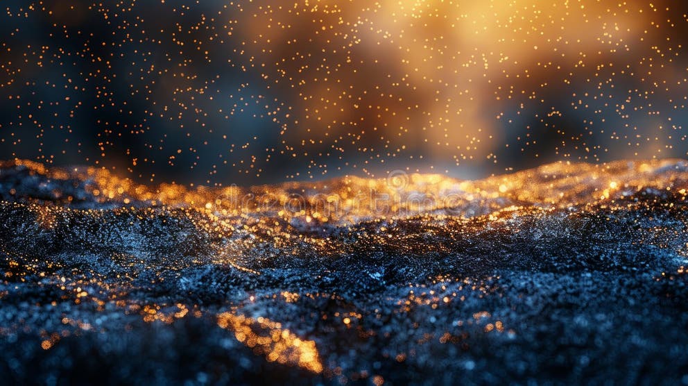 Particle Wave Abstract: Golden Light, Data Stream, Flowing Motion, Tech Background Stock ...