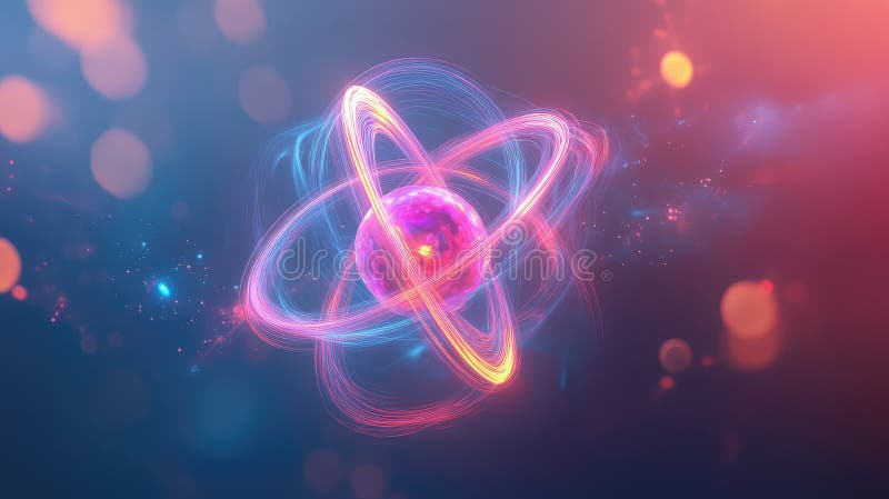 Particles animating atom stock illustration. Illustration of forces ...