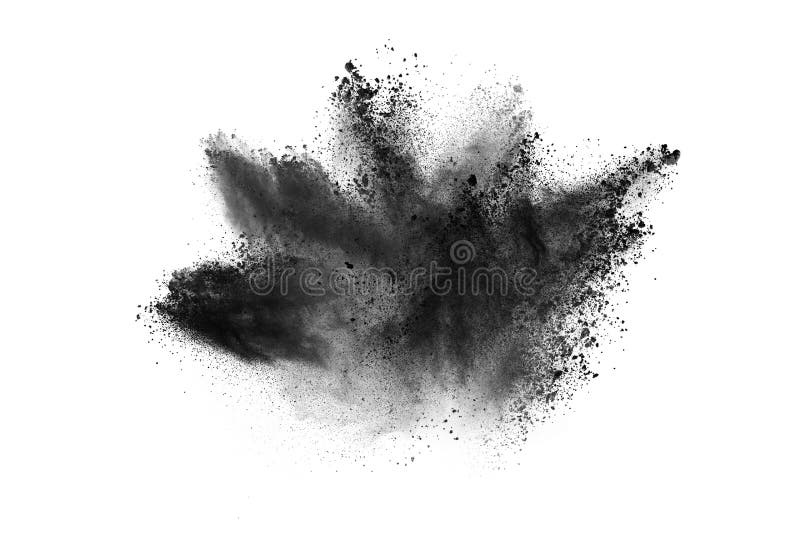 Black Color Powder Explosion on White Background. Stock Image - Image ...