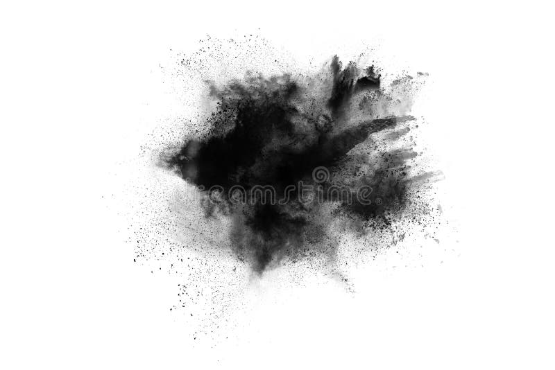 Particles of Charcoal Powder Explosion on White Background. Stock Image ...