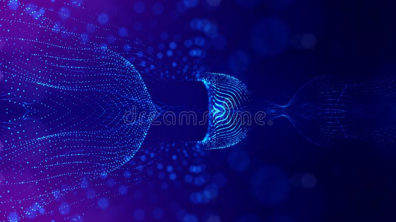 Blue Particles Form Line and Surface Grid. Microcosm or Space. 3d ...