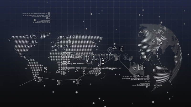 Particles Initiating Dotted Map Updating Metrics Showing Code while Globe Rotating Showing Data ...
