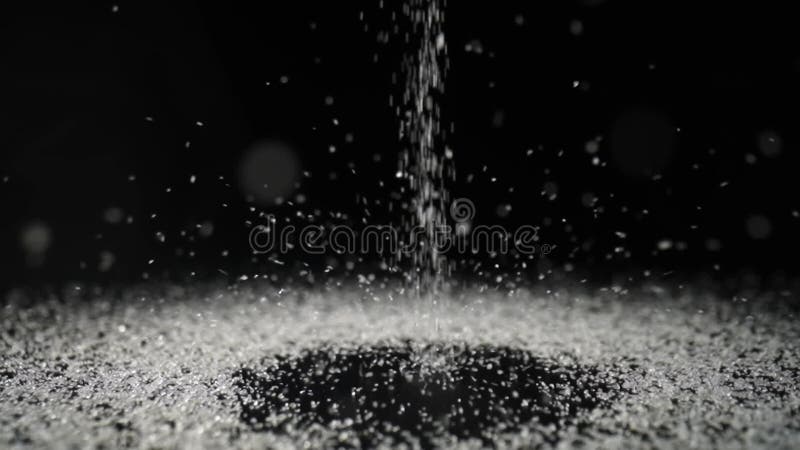 Particles of White Dry Sand Pour in Stream, Hit the Surface and Scatter ...