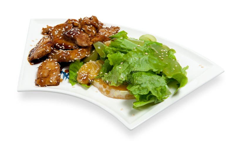 Parties De Poulet En Sauce Avec De La Salade Photo stock - Image du ...