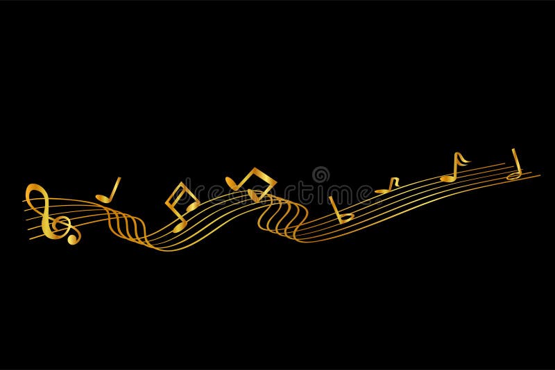 Vector Golden Musical Note and Waving Line, Partitur at Black ...