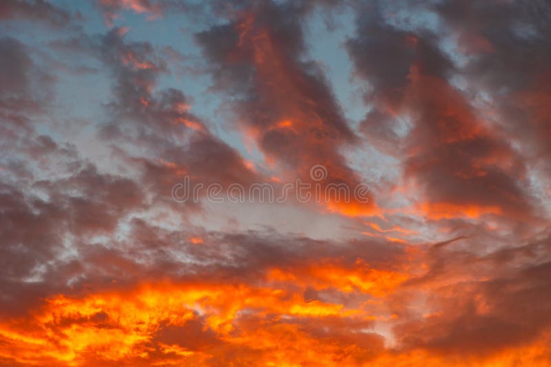 Partly Clouds at Sunset. Sunset View with Orange Clouds Stock Image ...